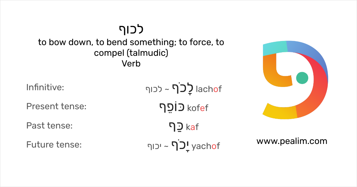 לכוף – to bow down, to bend something; to force, to compel (talmudic ...