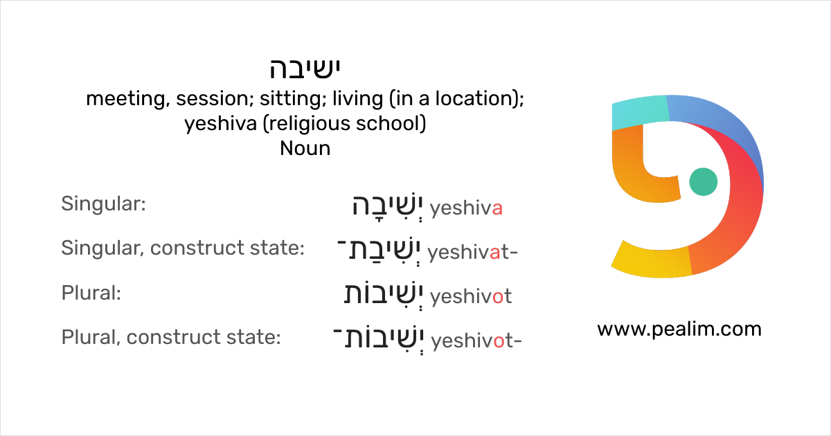 ישיבה – meeting, session; sitting; living (in a location); yeshiva ...