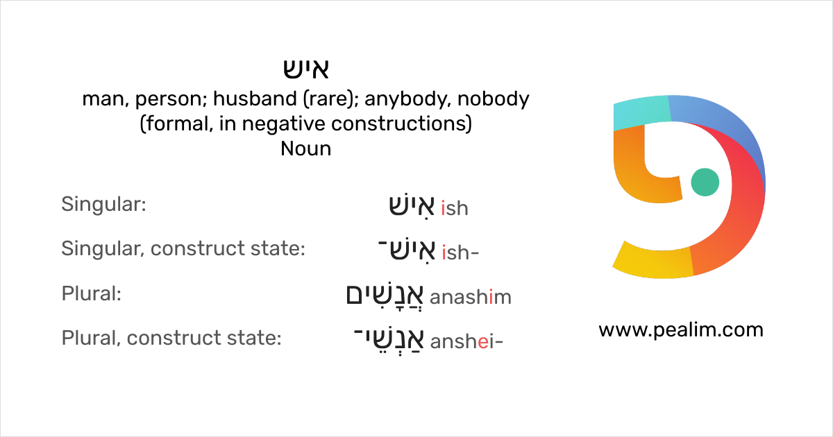 איש – man, person; husband (rare); anybody, nobody (formal, in negative ...