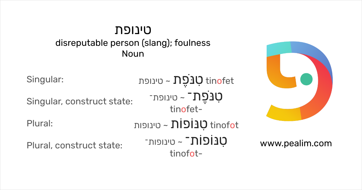 טינופת – disreputable person (slang); foulness – Hebrew conjugation tables