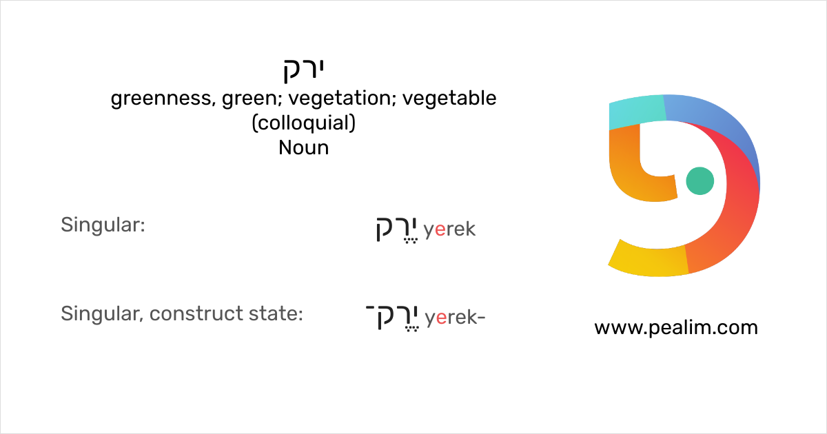 ירק – greenness, green; vegetation; vegetable (colloquial) – Hebrew ...