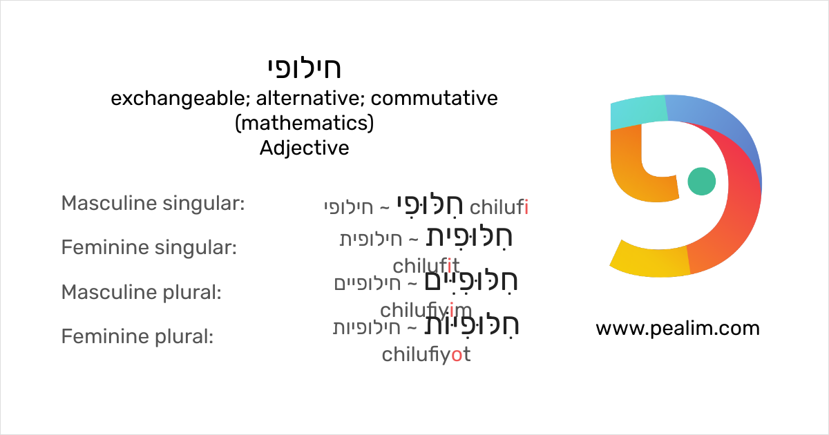 חילופי – exchangeable; alternative; commutative (mathematics) – Hebrew ...