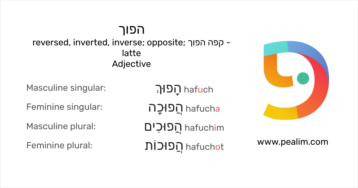 הפוך – reversed, inverted, inverse; opposite; קפה הפוך - latte – Hebrew ...