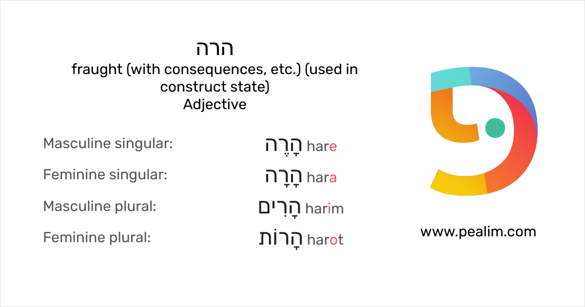הרה – fraught (with consequences, etc.) (used in construct state) – Hebrew conjugation tables