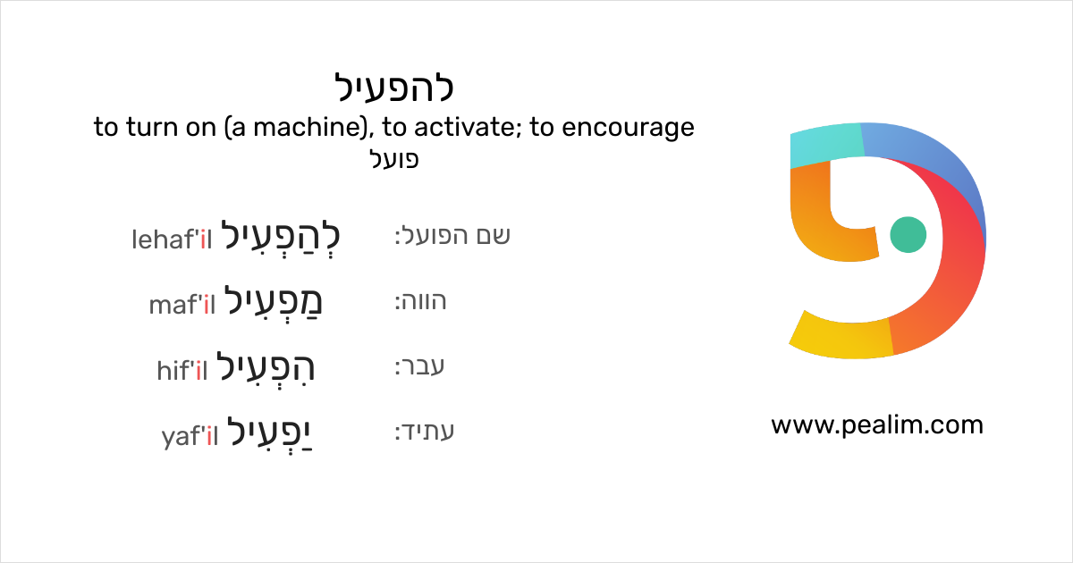להפעיל – to turn on (a machine), to activate; to encourage – טבלאות ...