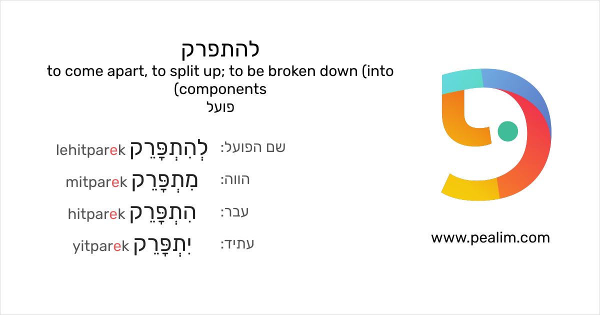 להתפרק – to come apart, to split up; to be broken down (into components ...